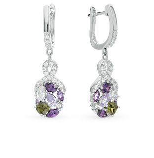 Серебряные серьги с фианитами SUNLIGHT: белое серебро 925 пробы, фианит ...