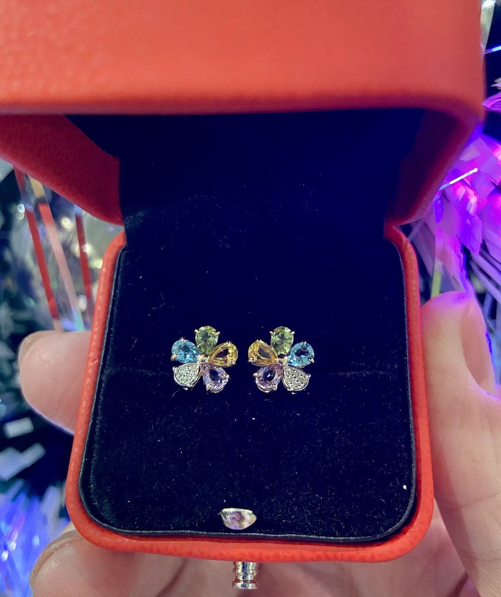 Золотые серьги с цитринами, топазами, аметистом, хризолитом и ...