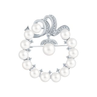 Серебряная брошь с жемчугом и фианитами BASTET S92071-O9W-01: белое ...